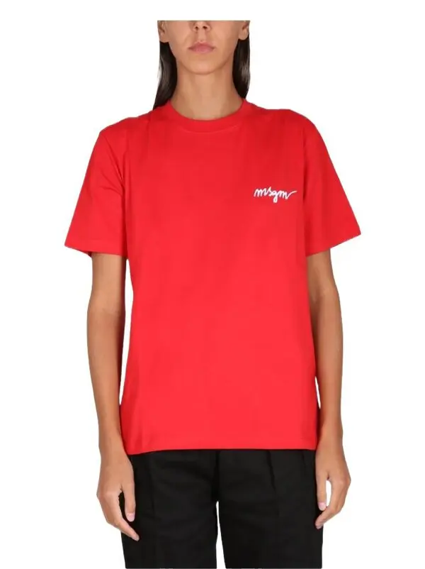 MSGM Chest-logo Crew Neck T-shirt - Red