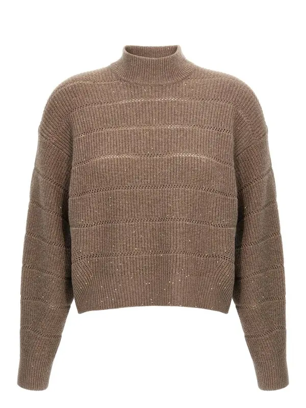 Brunello Cucinelli High-neck Cropped Jumper - Brown