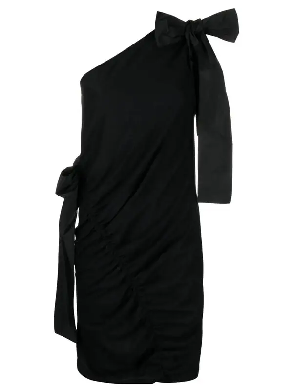 MSGM One-shoulder Gathered Detailed Mini Dress - Black