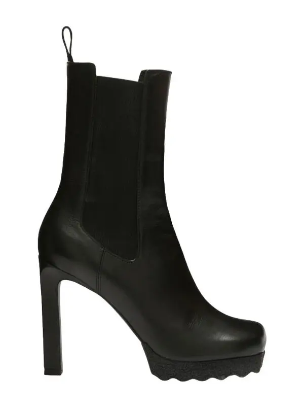 Off-White Round Toe High Heel Boots - Black