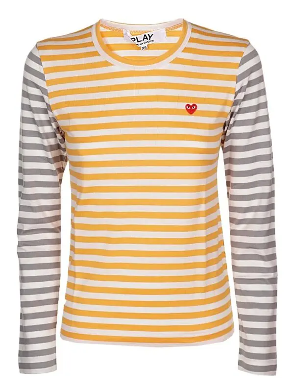 Play Comme Des Garcon Logo-patch Striped Crewneck T-shirt - Multicolor