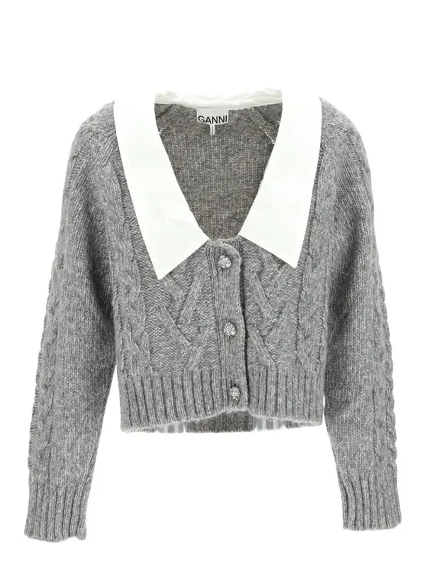 GANNI Chunky Cable Cardigan - Gray