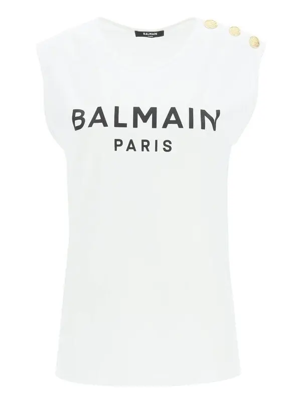 Balmain Logo-print Tank Top With Button Detail - White