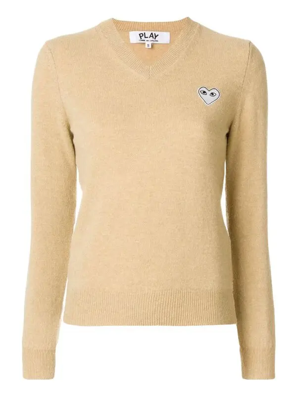 Play Comme Des Garcon V-neck Knitted Wool Sweater - Nude