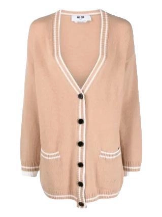 MSGM Contrasting-trim Knit Cardigan - Nude