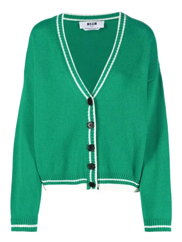 MSGM Striped-edge Knitted Cardigan - Green
