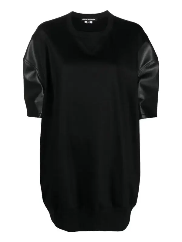 Junya Watanabe Faux Leather Jersey Puff-sleeved T-shirt - Black