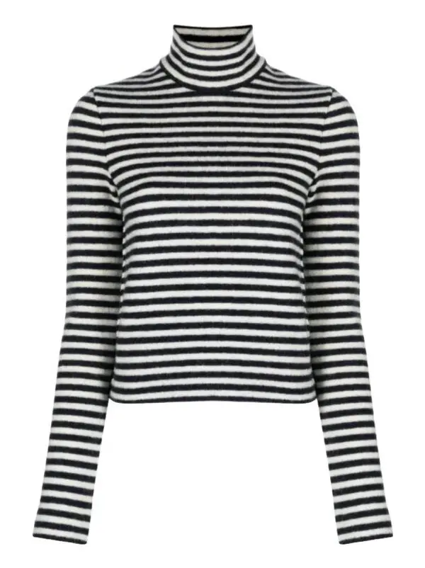 JIL SANDER Logo-patch Striped Wool Jumper - Black