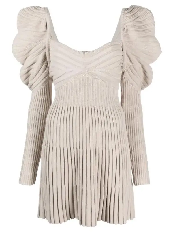 Cult Gaia Mutton-sleeve Ribbed Minidress - Nude