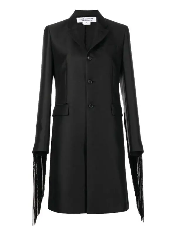 Comme Des Garçons Fringe-sleeve Single-breasted Coat - Black
