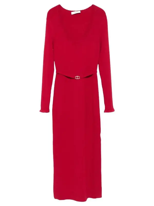TWINSET Ribbed-knit Belted Dress - Red