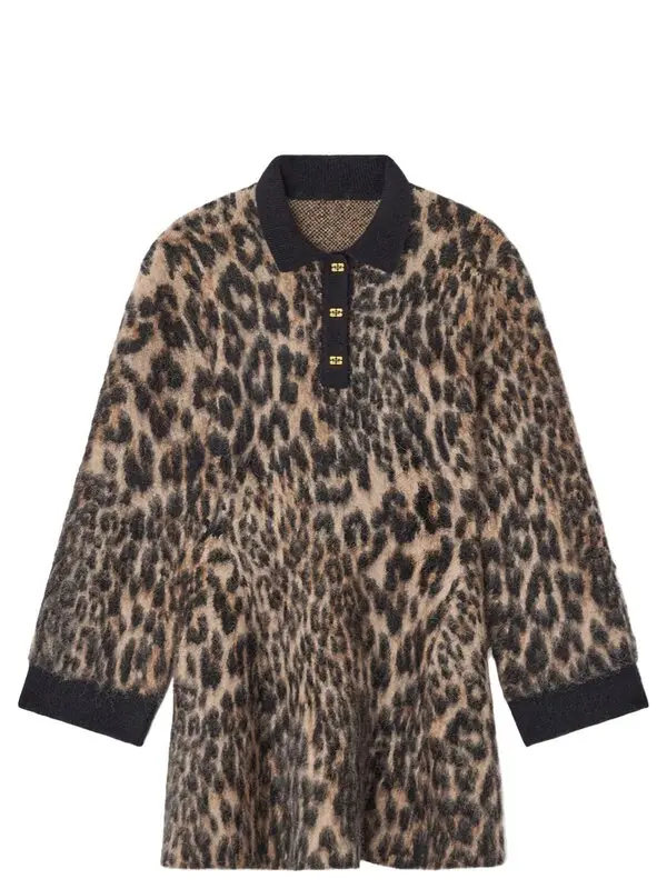 GANNI Print Button Mini Dress - Leopard