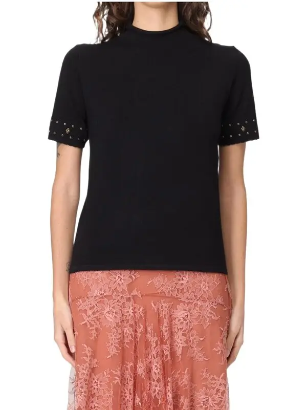 TWINSET Eyelet Short Sleeve Top - Black