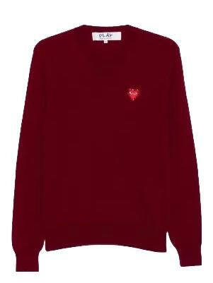 Play Comme Des Garcon Heart-emblem V-neck Sweater - Red