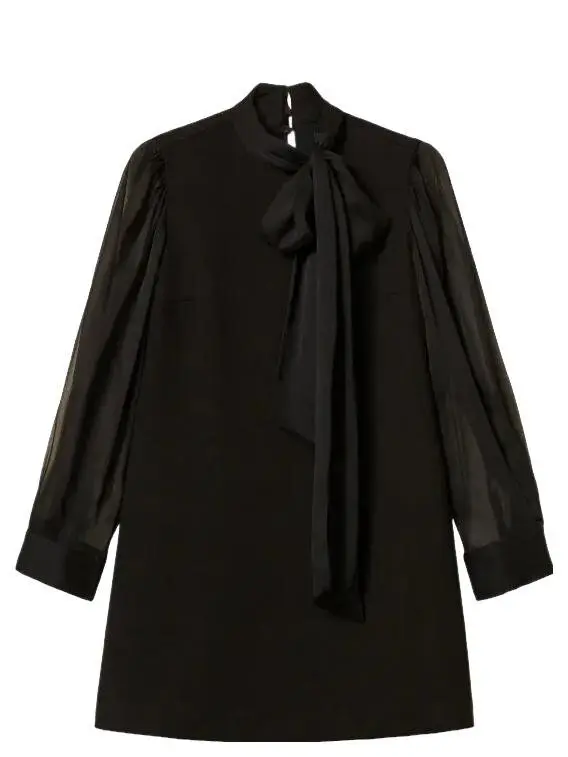 TWINSET Bow-neck Sheer-sleeve Mini Dress - Black