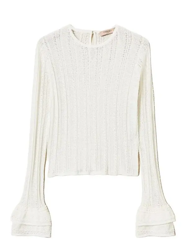 TWINSET Open-knit Ruffled Top - White