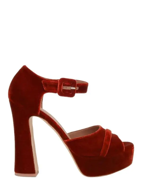 MALONE SOULIERS 125mm Yuri Buckle Velvet Platform Heeled Sandals - Red