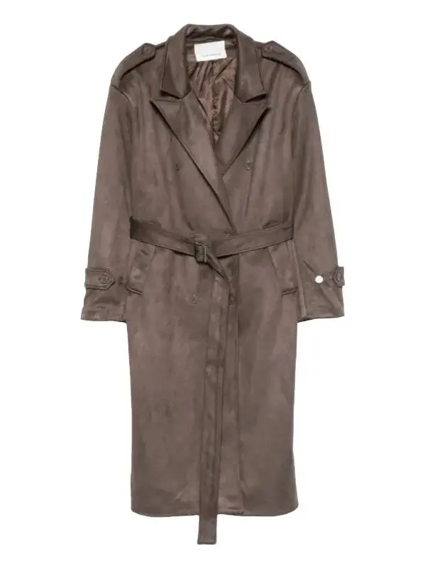 THE FRANKIE SHOP Pembroke Belted Double-breasted Trench Coat - Mouse Gray