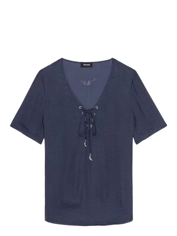 Zadig&Voltaire Lace-up V-neck T-shirt - Navy Blue