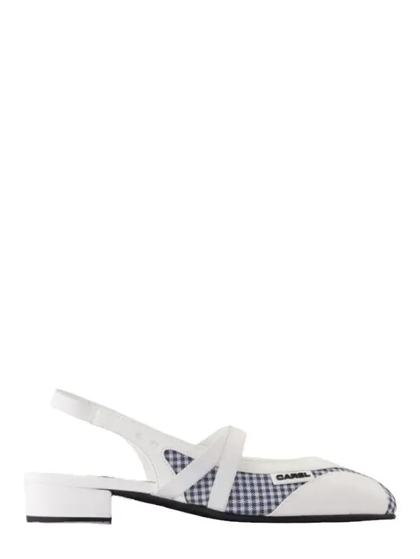 CAREL 20mm Sling Back Checked Flat Pumps - White
