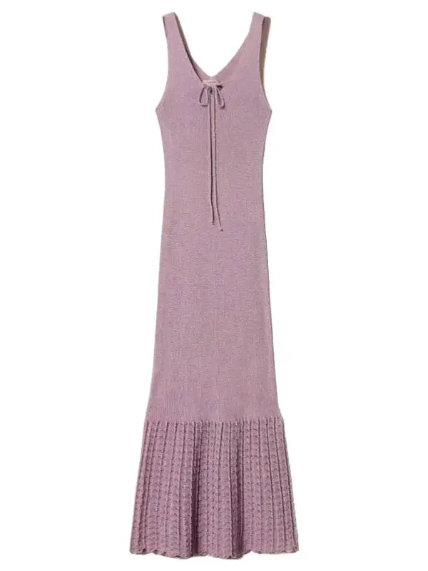 TWINSET Tie-neck Ribbed Knit Dress - Pink