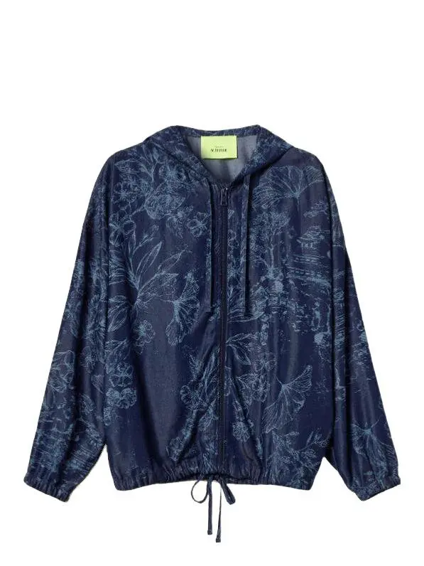 TWINSET Floral Print Zip-up Hooded Jacket - Blue