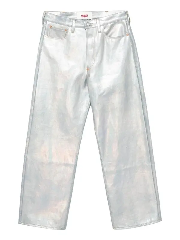 Junya Watanabe Foiled-print Straight-leg Jeans - Silver