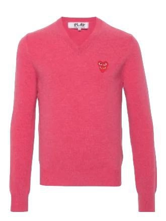 Play Comme Des Garcon Wool V-neck Jumper - Red