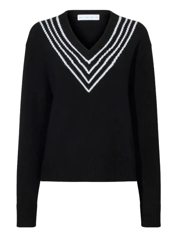 Proenza Schouler Gianna Merino Wool Striped V-neck Sweater - Black