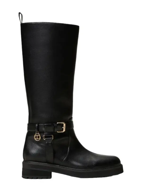 TWINSET 40mm Oval T Leather Boots - Black