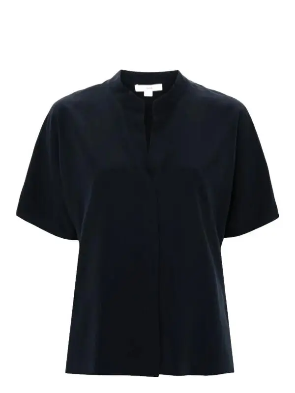 Vince Short-sleeved Split Neck Blouse - Black