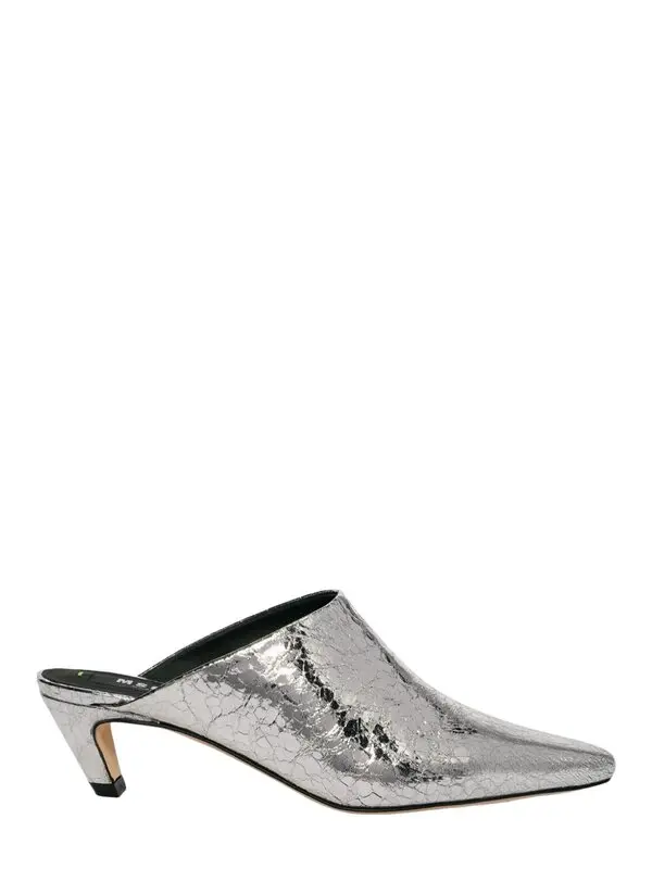 MSGM Metallic Leather Mules - Gray