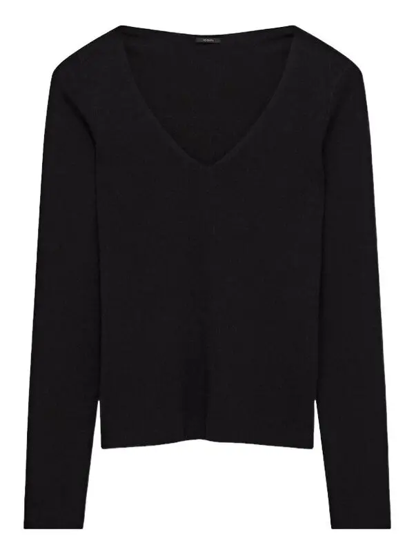 JOSEPH Silk Stretch V-neck Pullover - Black