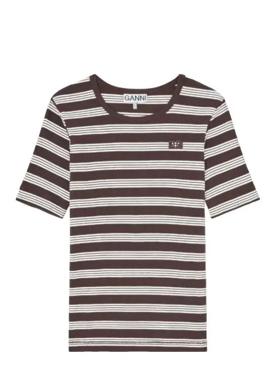 GANNI Striped Crewneck T-shirt - Brown