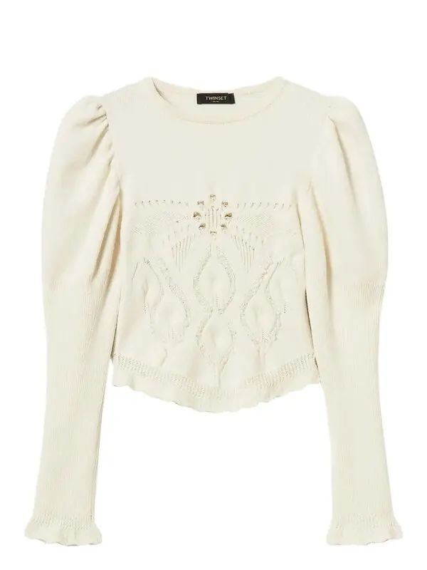 TWINSET Open-knit Puff-sleeve Jumper - White