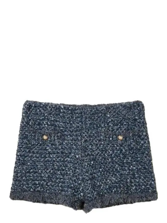 TWINSET Frayed Jacquard Knit Shorts - Black