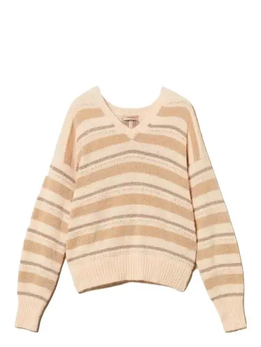 TWINSET Striped V-neck Pullover - Nude