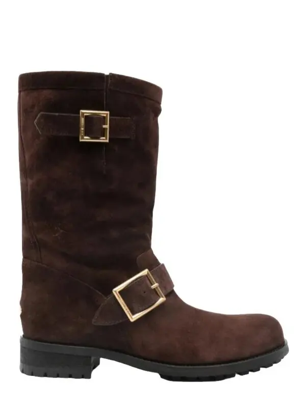 JIMMY CHOO Buckle Suede Biker Boots - Black