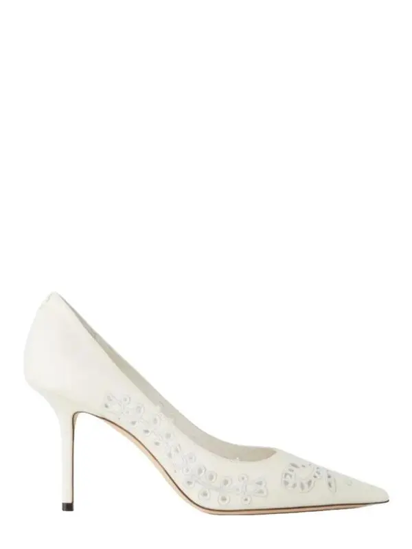 JIMMY CHOO Love Embroidered Stiletto Pumps - White