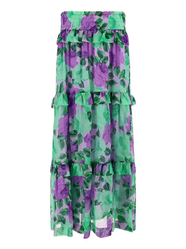 P.a.r.o.s.h High Waist Floral Printed Maxi Skirt - Green