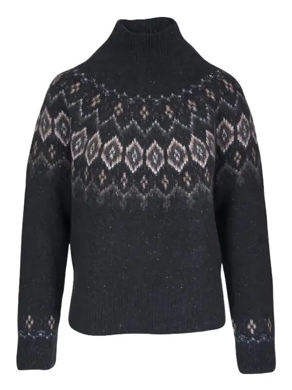 Vince Donegal-finished Patterned Turtleneck Sweater - Black