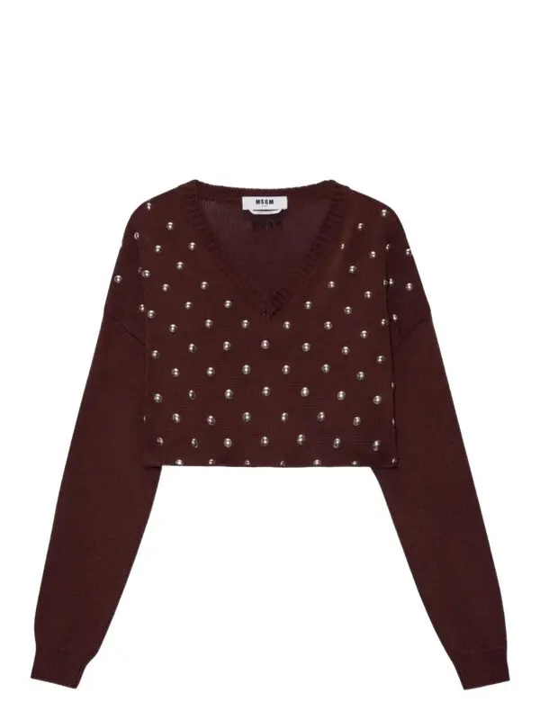 MSGM Studded V-neck Knitwear - Brown