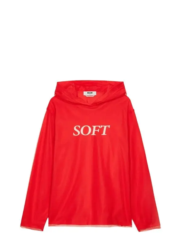 MSGM Long-sleeve Hooded Sweatshirt With Front And Rear Lettering - Red