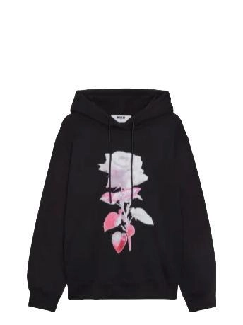 MSGM Rose-print Hoodie - Black