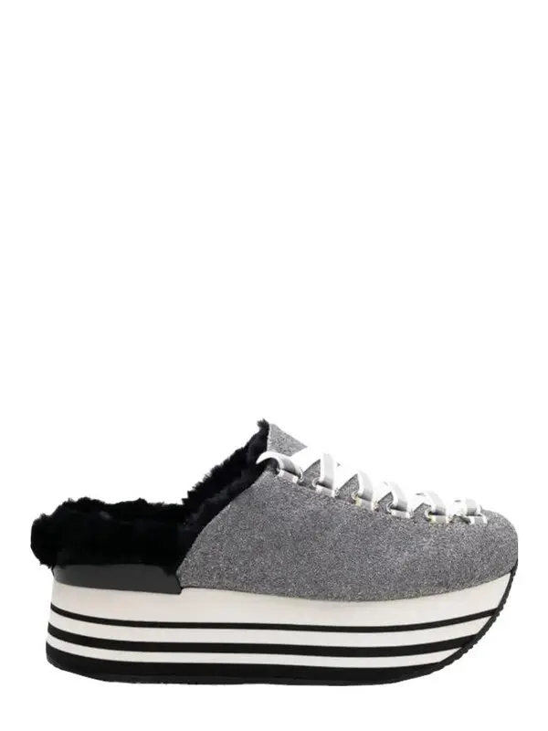 Hogan Platform Lace-up Mules - Silver Grey