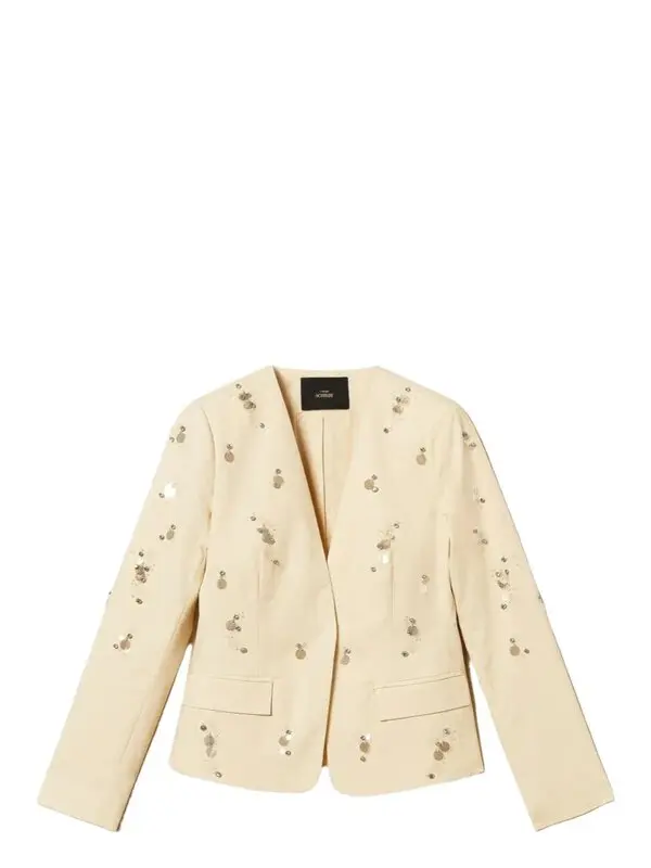 TWINSET Sequin-embellished V-neck Blazer - Nude