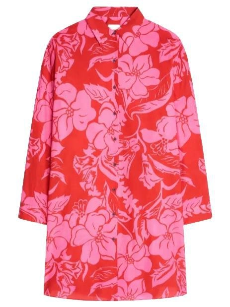 Dries Van Noten Floral Print Shirt Midi Dress - Pink