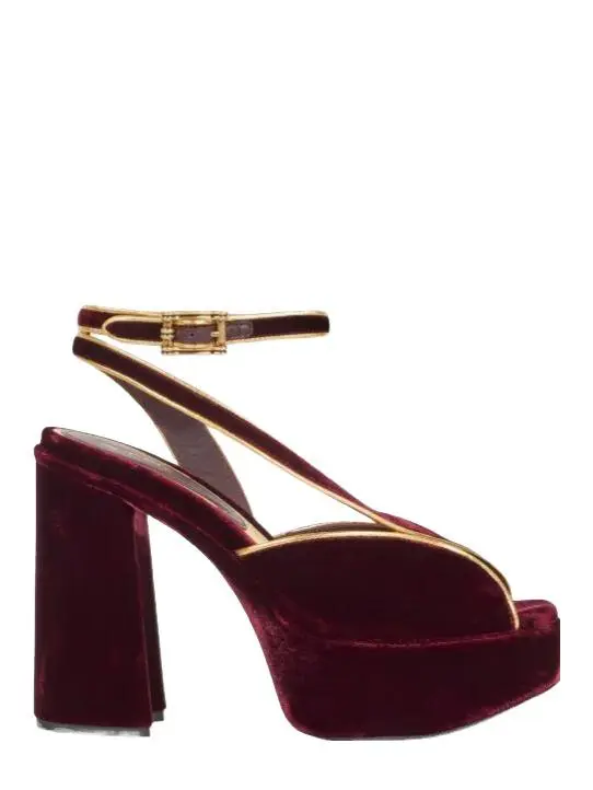 Etro Velvet Platform Sandals With Metallic Trim - Brown