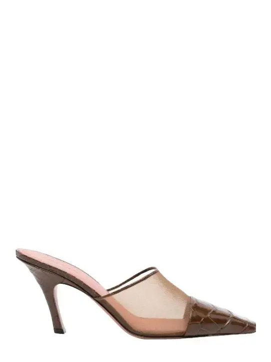 Amina Muaddi Jamie Mesh Croc Mules - Nude