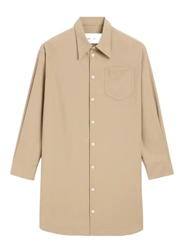 AMI Paris De Coeur Button Pocket Shirt Dress - Taupe